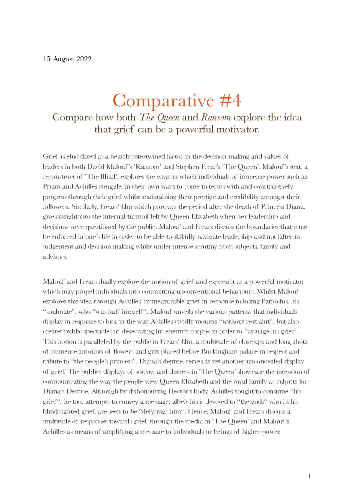 Comparative #4 - 15 August 2022 Comparative Compare how both The Queen ...