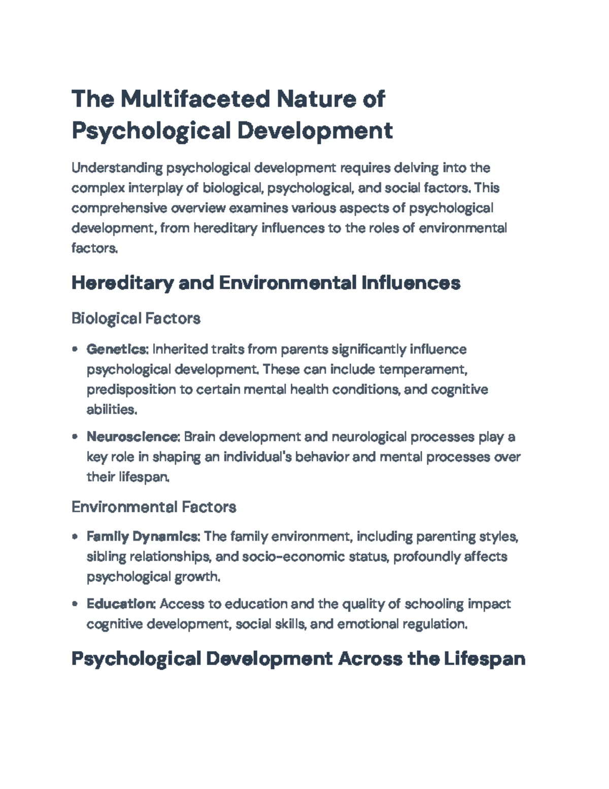 Understanding Psychological Development: Lifespan Influences and ...