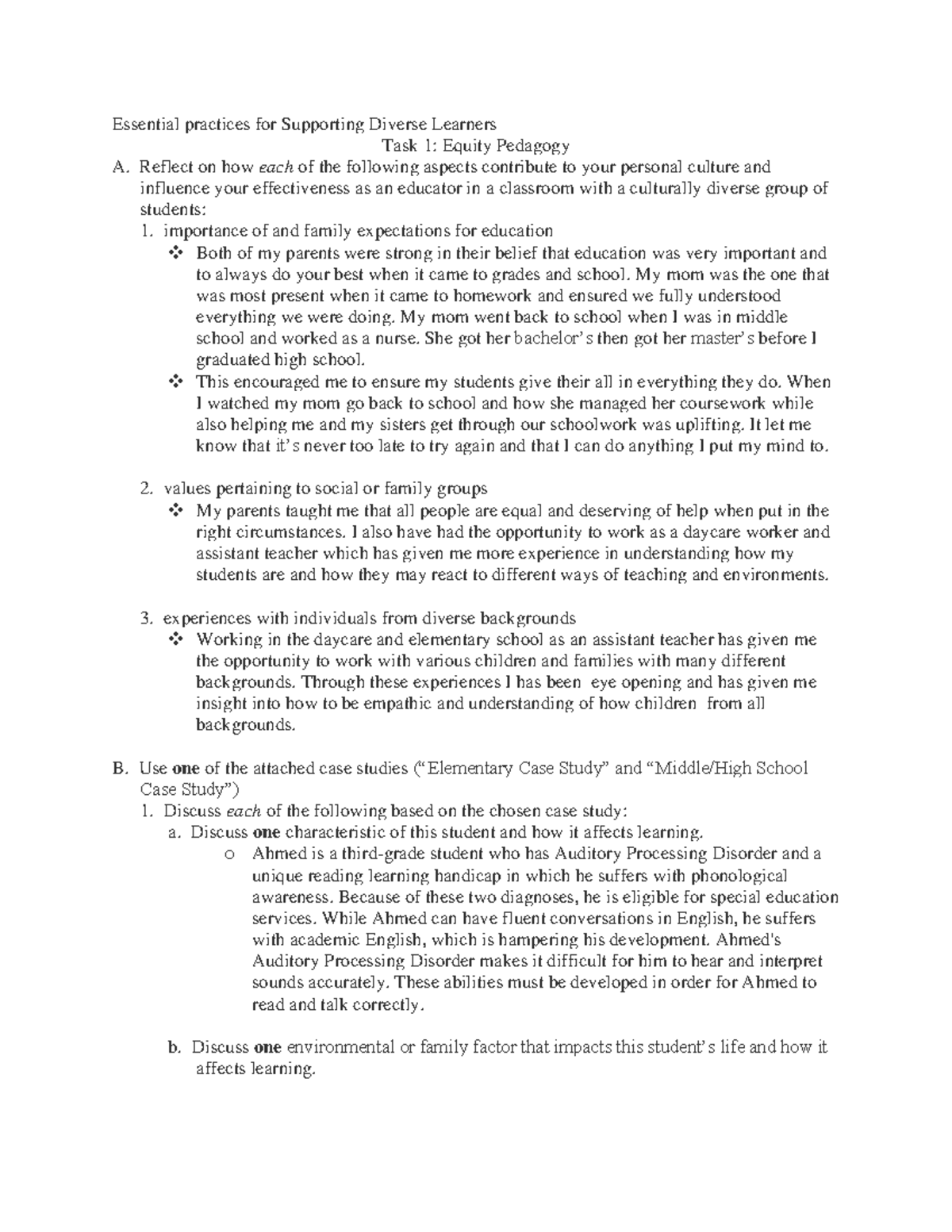 Task 1 Equity Pedagogy - passed - Essential practices for Supporting ...