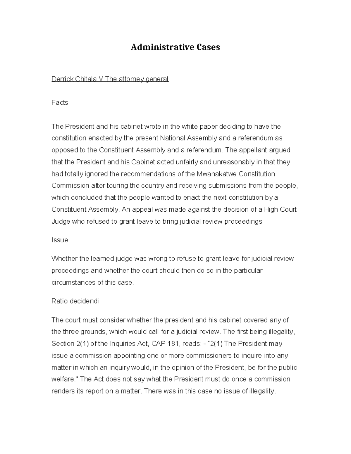 Administrative Cases: Derrick Chitala v. Attorney General - Judicial ...