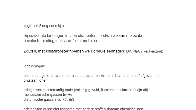 Chemie Les 3 - Notities over Covalente Bindingen en Structuren - Studocu