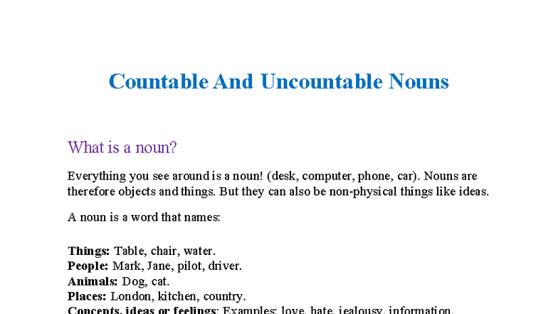 Countable and Uncountable Nouns: Understanding Their Differences - Studocu