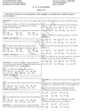 Résumé de Probabilités - I. Espaces probabilités finis Univers ...