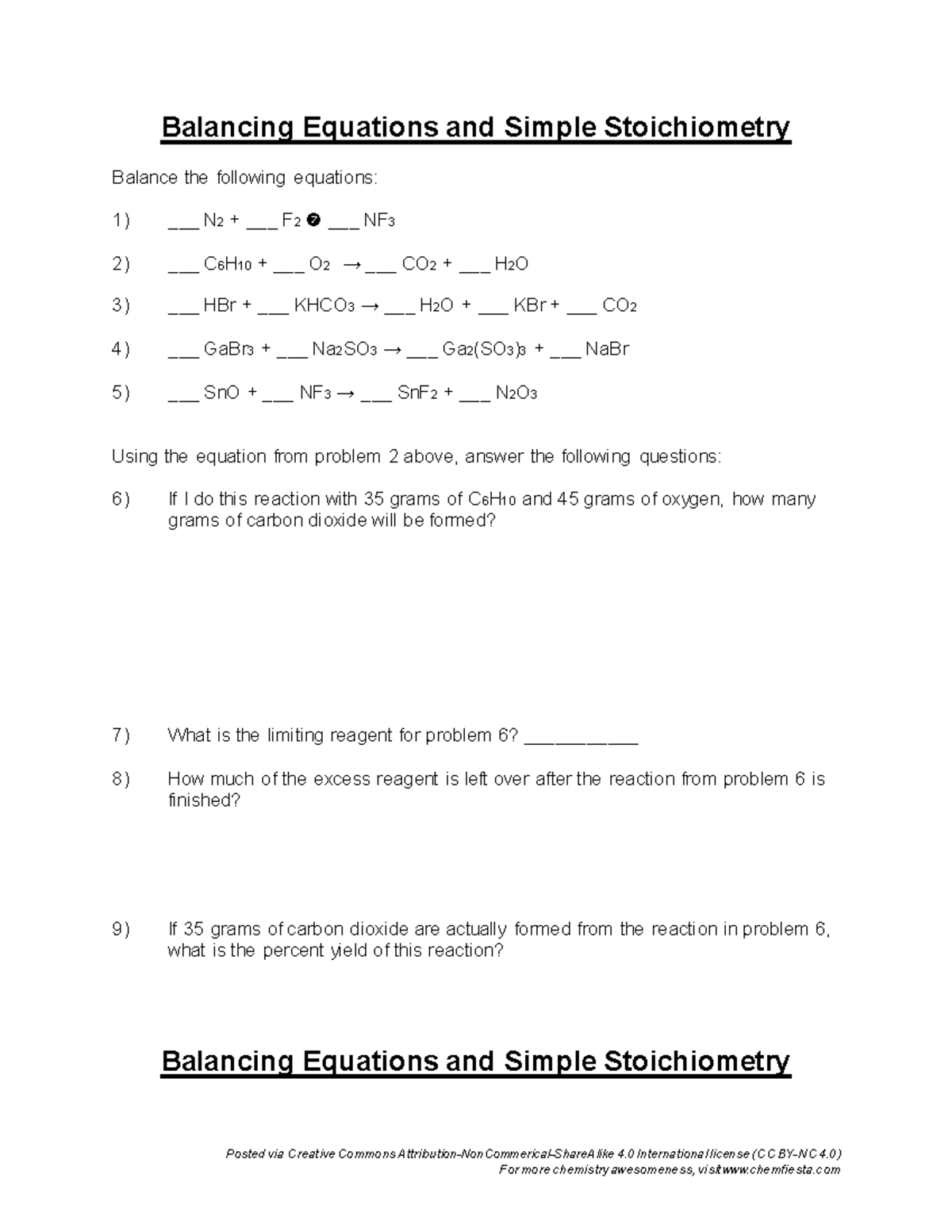 Balancing Equations & Stoichiometry: Chem 101 Practice Problems - Studocu