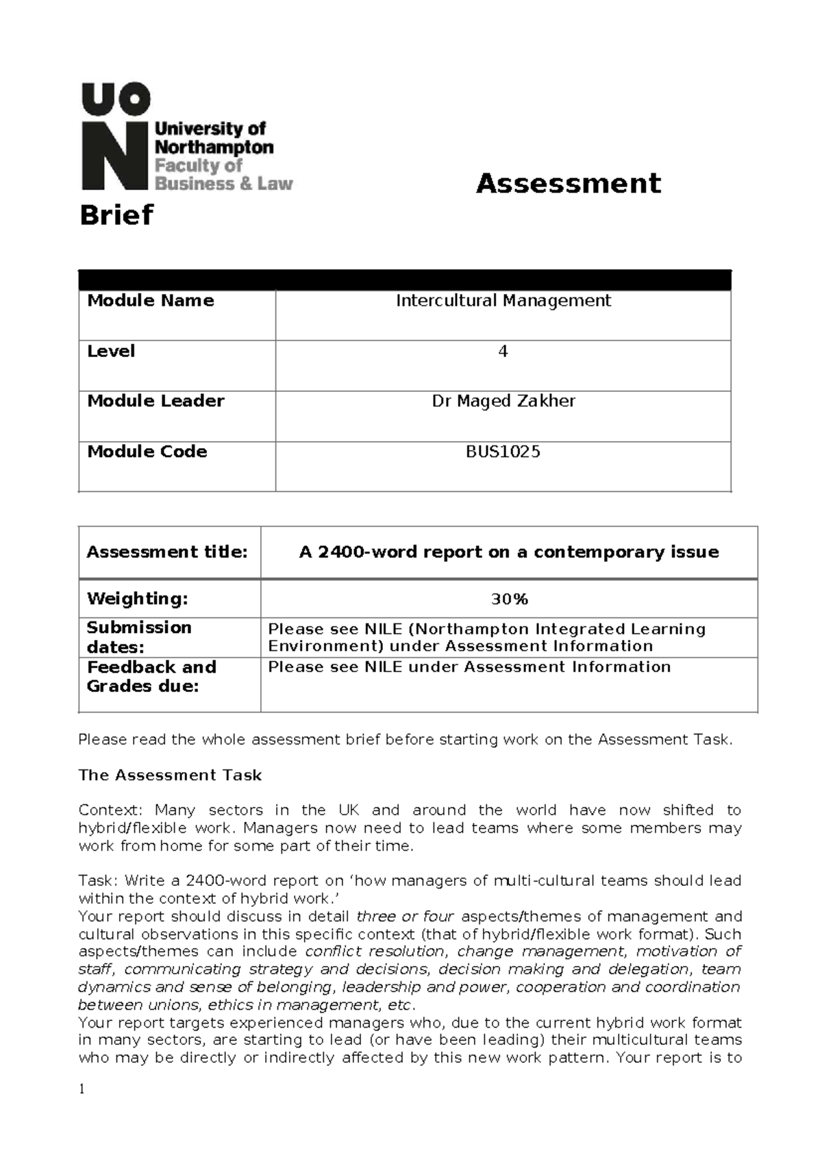BUS1025-AS1-Assessment Brief-2024-MZ - Assessment Brief Module Code ...