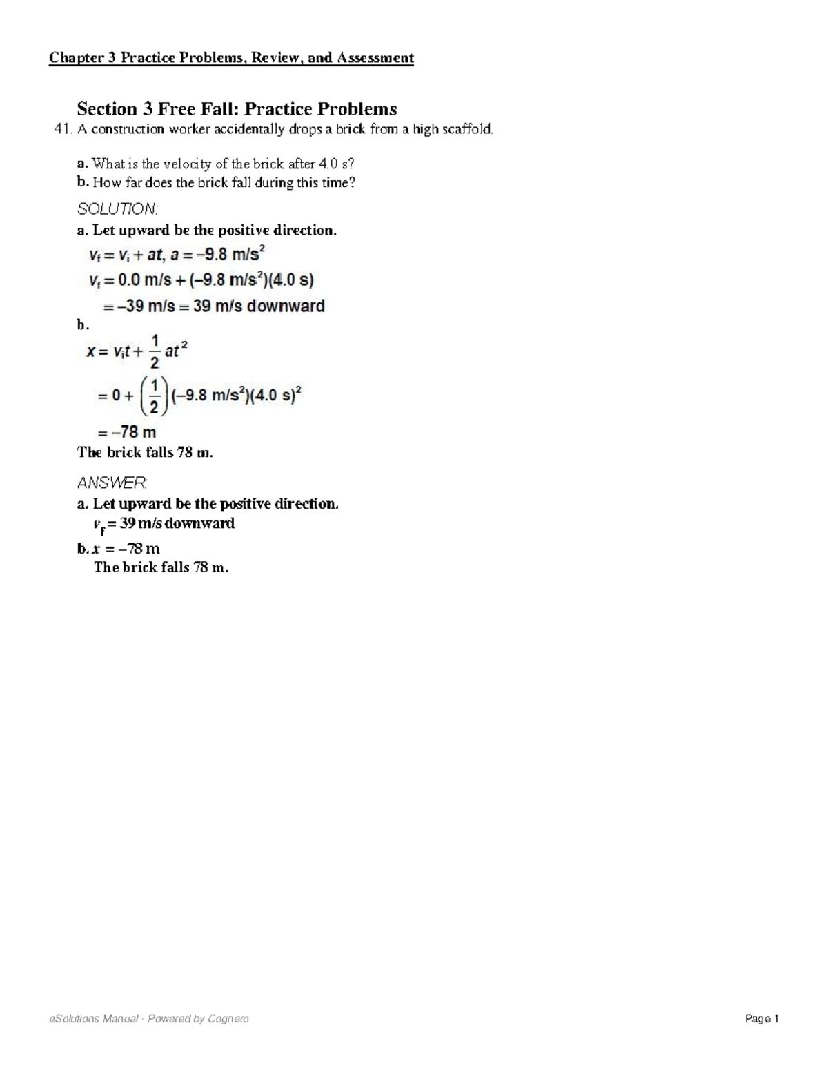 Chapter 3 Free Fall Practice Problems & Solutions (Physics 101) - Studocu