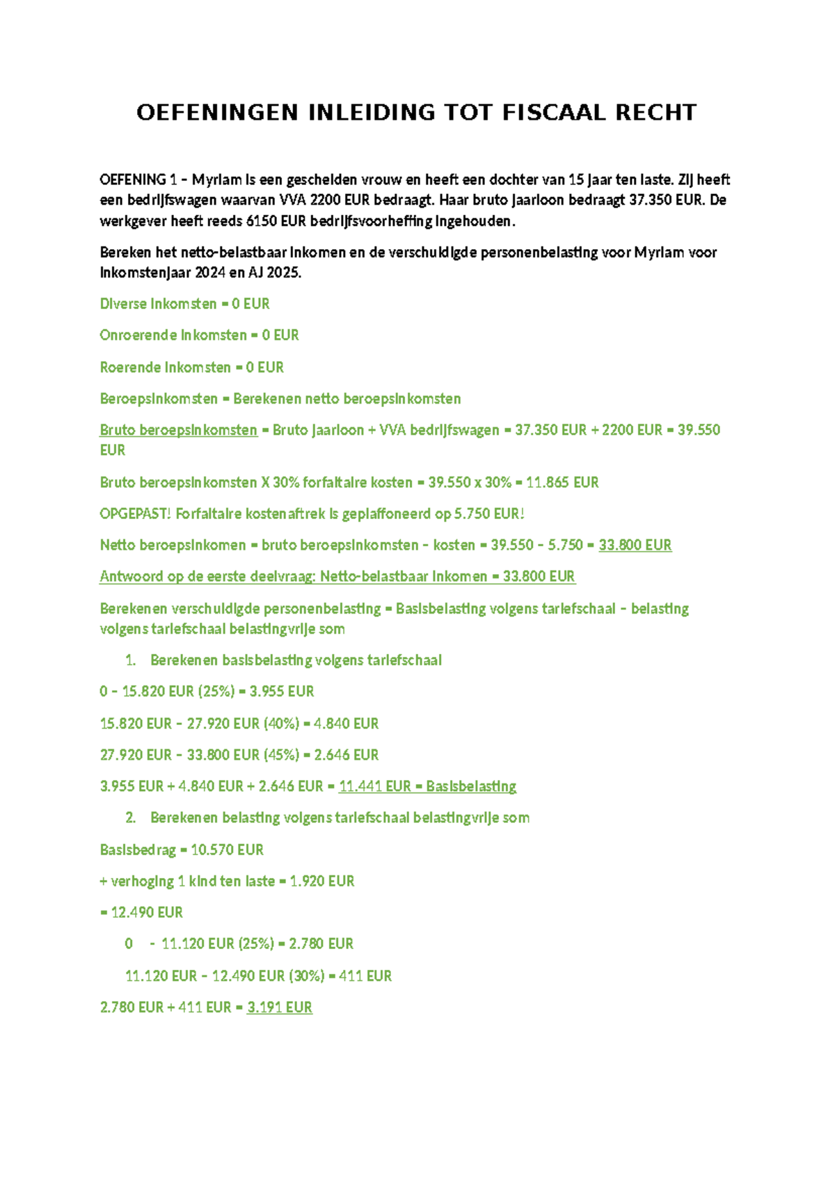 Oefeningen Inleiding TOT Fiscaal Recht - Modeloplossing - OEFENINGEN ...