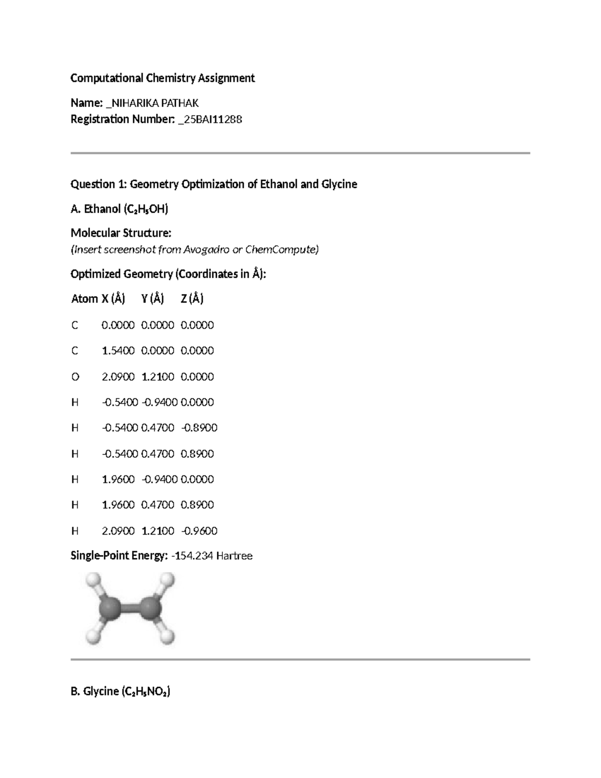 Computational Chemistry Assignment: Geometry & Energies Analysis - Studocu