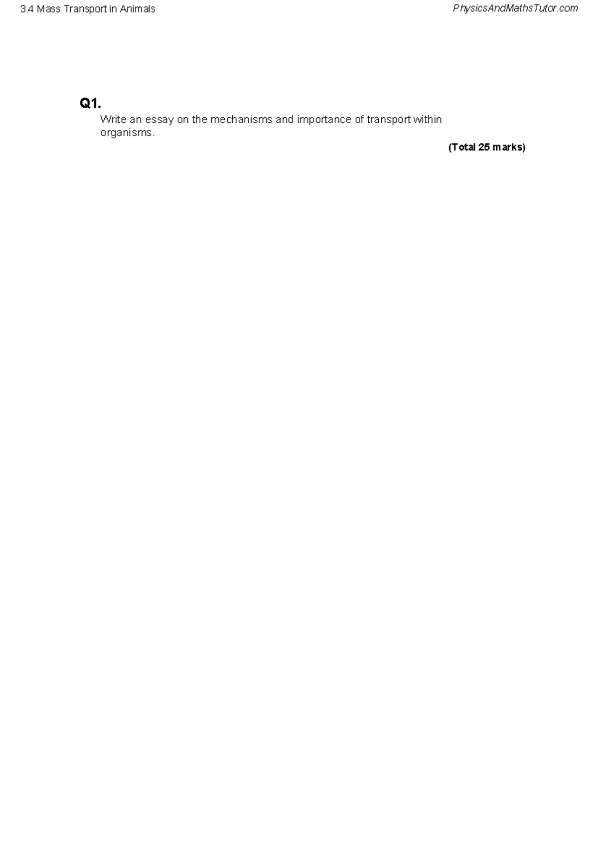 3.4 Mass Transport in Animals Essay & Exam Questions - Studocu
