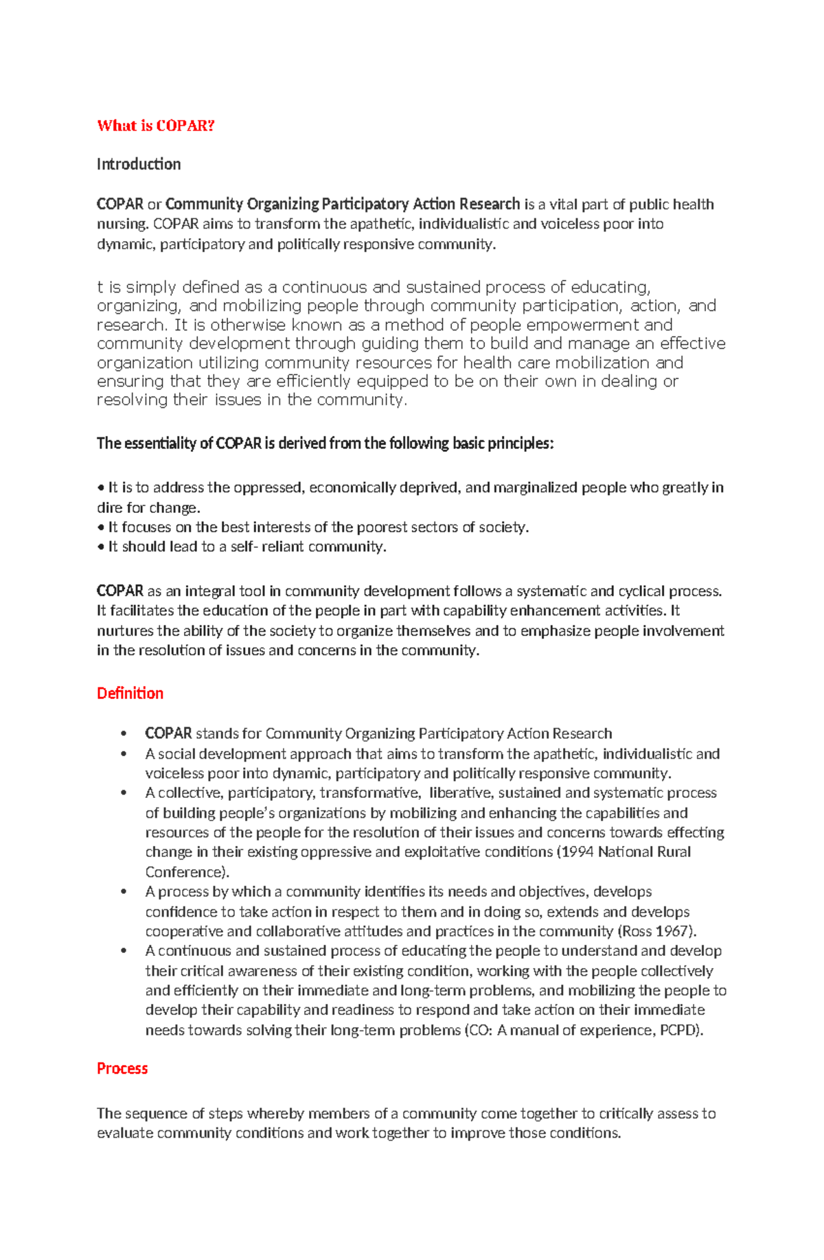 COPAR - Community Organizing Participatory Action Research Overview ...