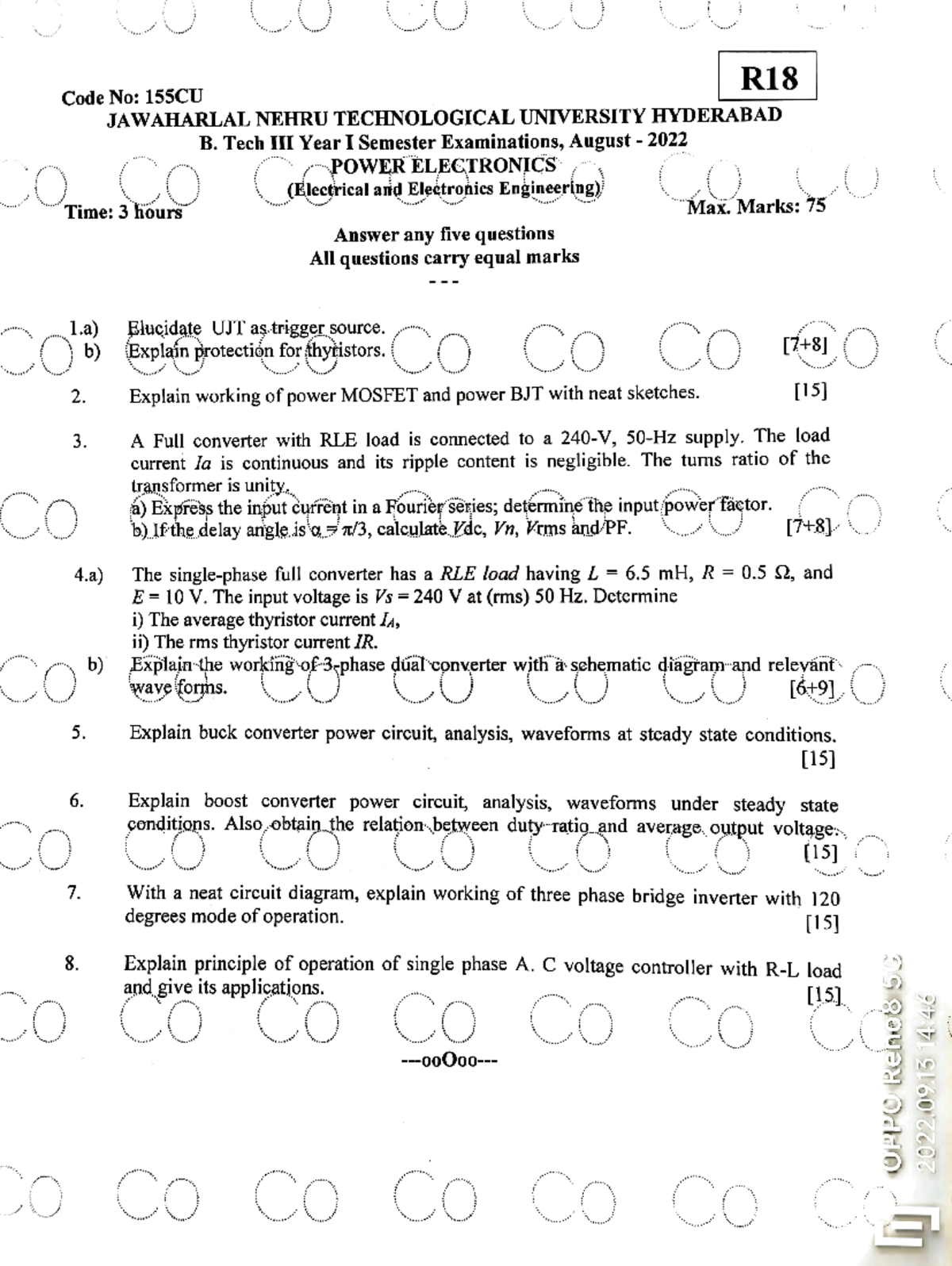PE 155CU Aug-2022 - Previous Exam Questions in Power Electronics - Studocu