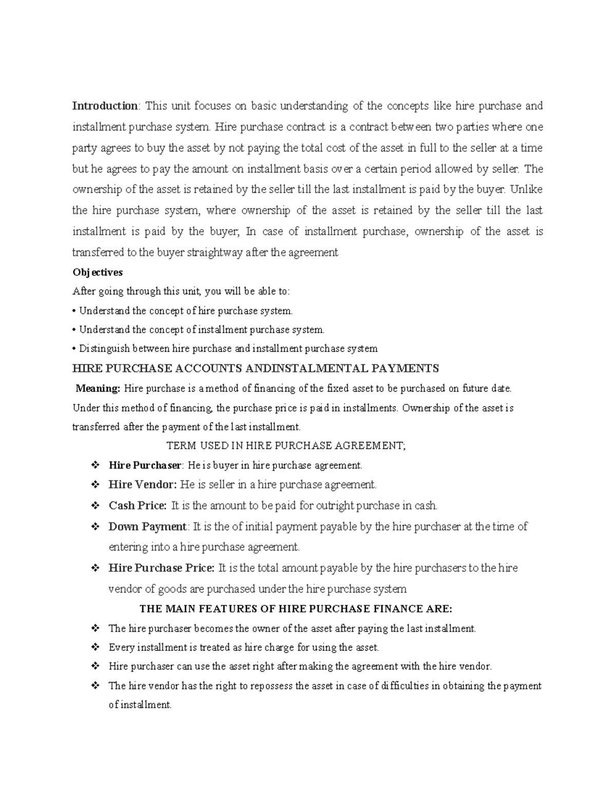 HIRE Purchase Accounts & Installment Payments - Study Notes - Studocu