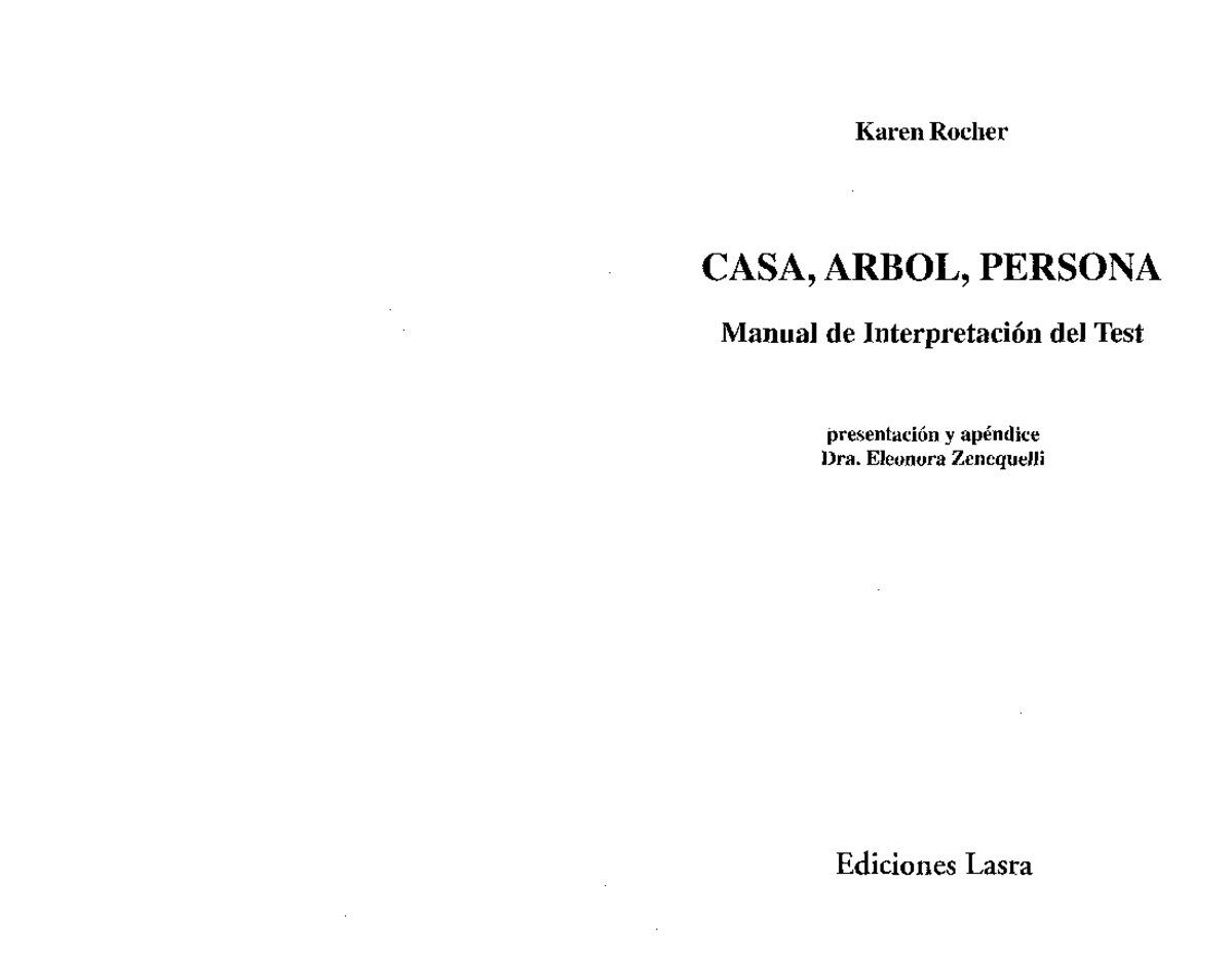 Casa, Árbol, Persona: Manual de Interpretación del Test de Rocher - Studocu