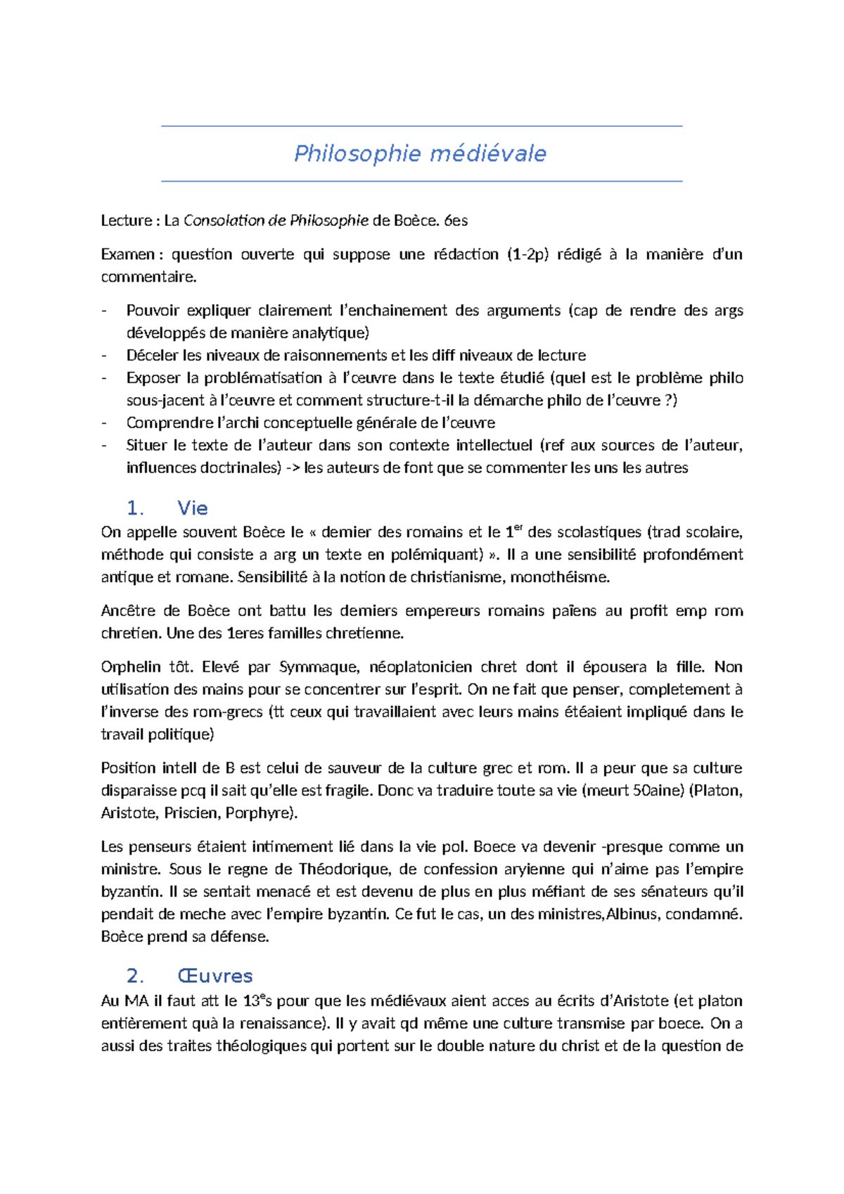 Philosophie Médiévale (PHI 101) : Résumé de La Consolation de Boèce ...