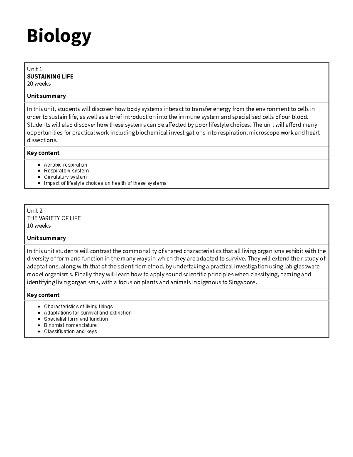 Biology Unit 1 & 2 Summary: Sustaining Life & Variety of Life - Studocu