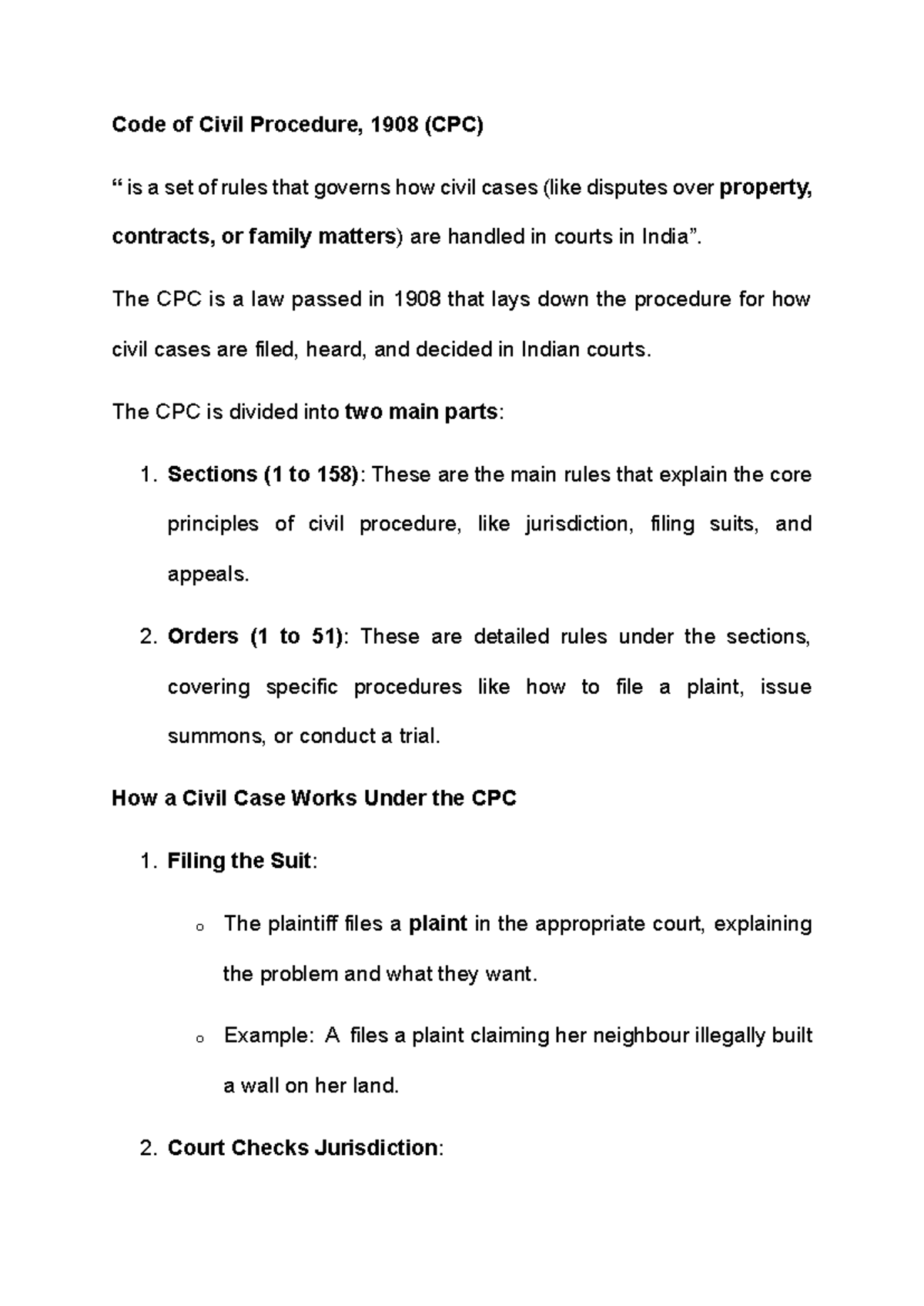 CPC 1908: Understanding Civil Procedure, Drafting, and Judgments - Studocu