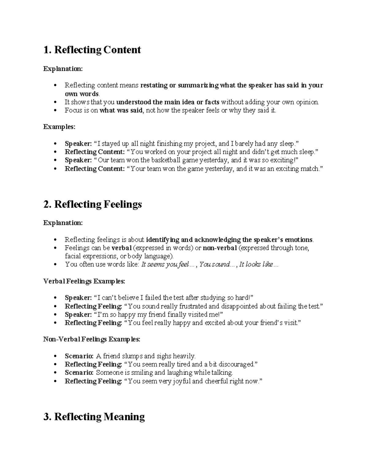 English 9 Worksheet: Reflecting Content, Feelings & Meaning - Studocu