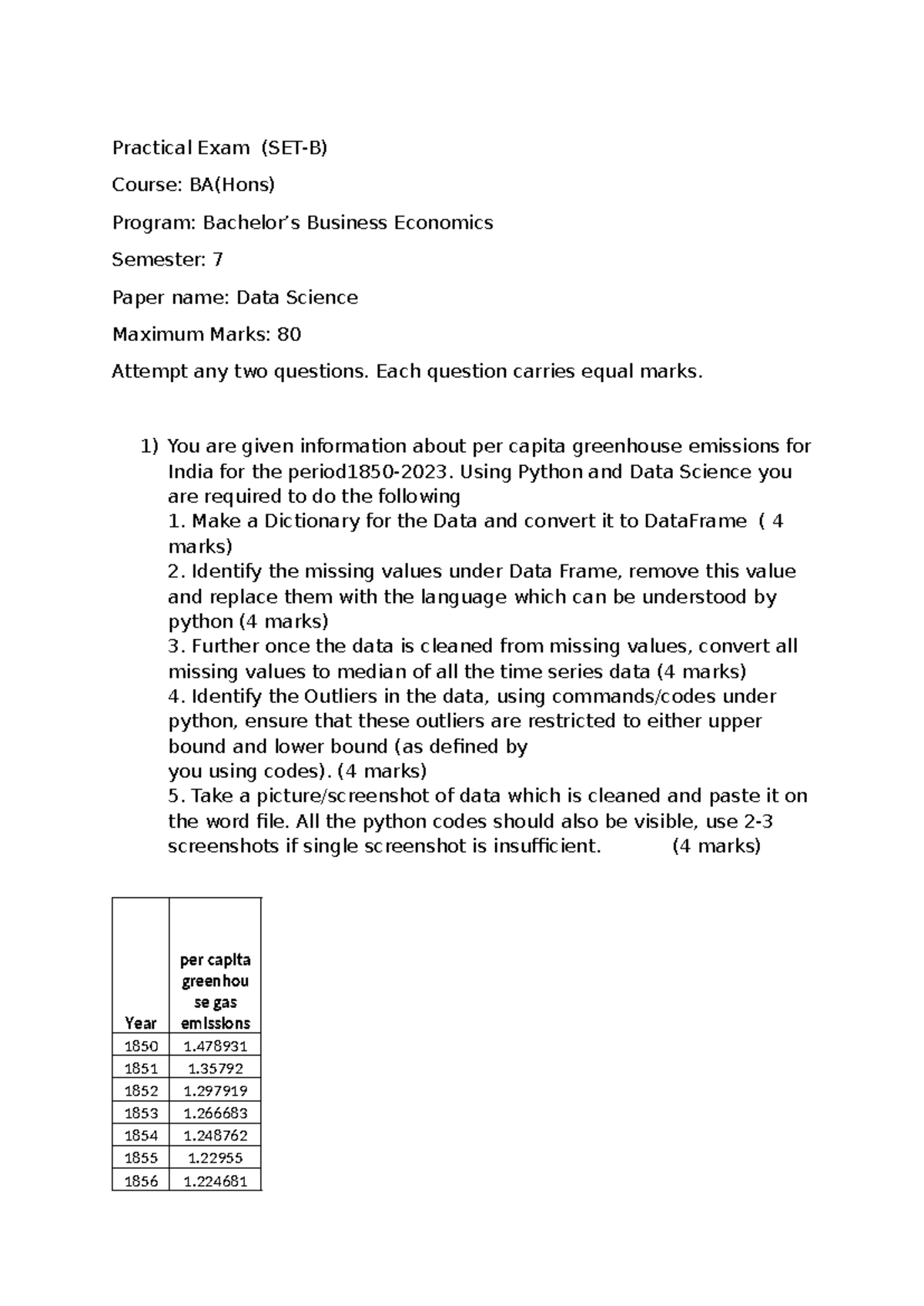 Practical Exam Set B: BA(Hons) Business Economics Data Science - Studocu