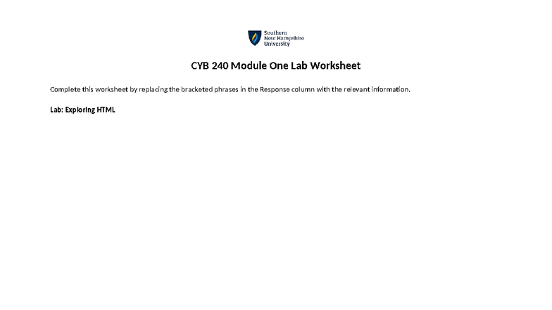CYB 240 Module One Lab: Exploring HTML Fundamentals Worksheet - Studocu