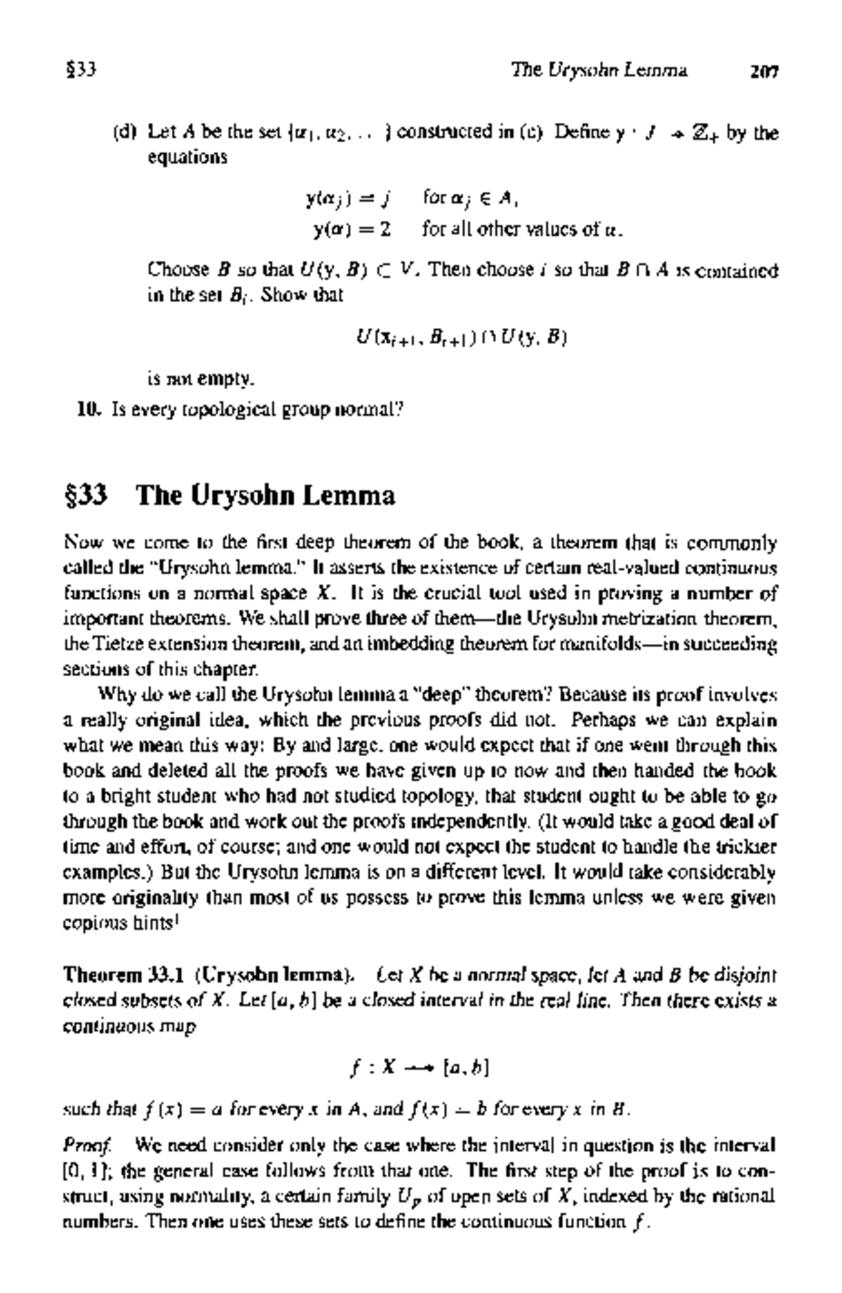 Urysohn Lemma and Its Applications in Topology (MATH 207) - Studocu