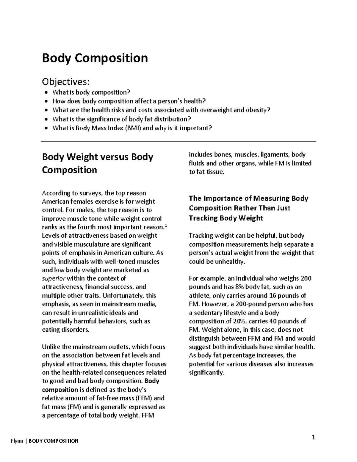 Chapter 6 - Body Composition - 1 Body Composition Objectives: What is ...