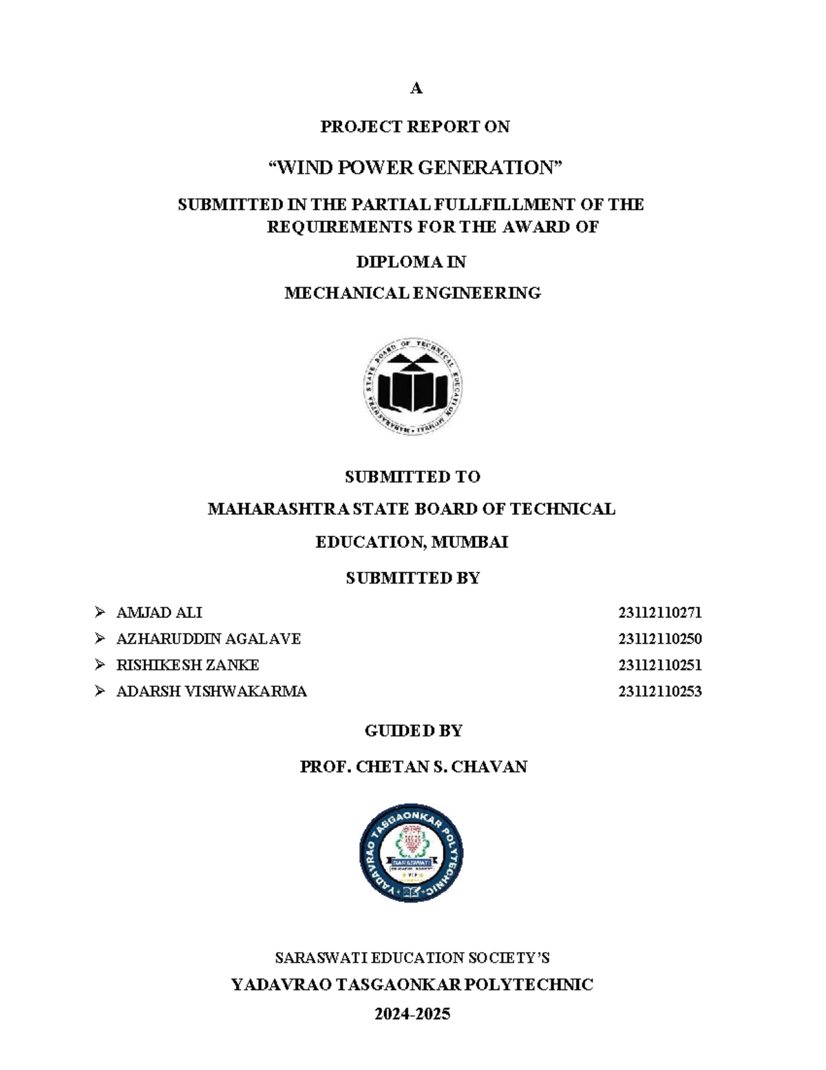 Diploma Project Report on Power - MECH 6th Sem - Yadavrao Polytechnic ...