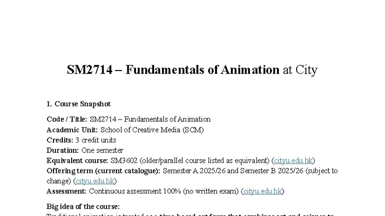 SM2714 Outline Notes for Fundamentals of Animation Course - Studocu