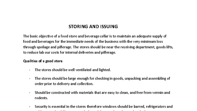 Storing AND Issuing cfb 2 - STORING AND ISSUING The basic objective of ...
