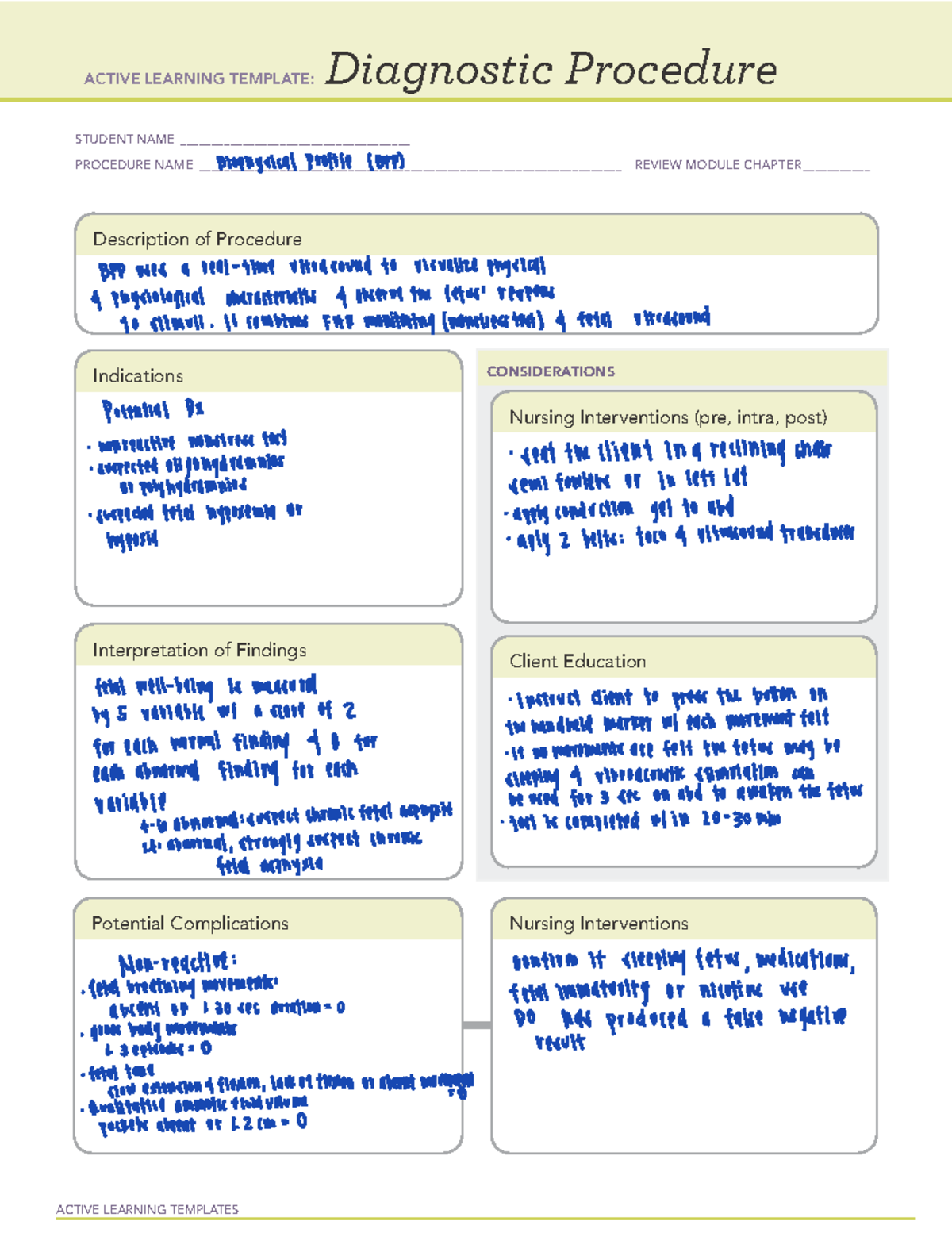 ACTIVE LEARNING TEMPLATE: Diagnostic Procedure BPP - OB ATI 8 - Studocu