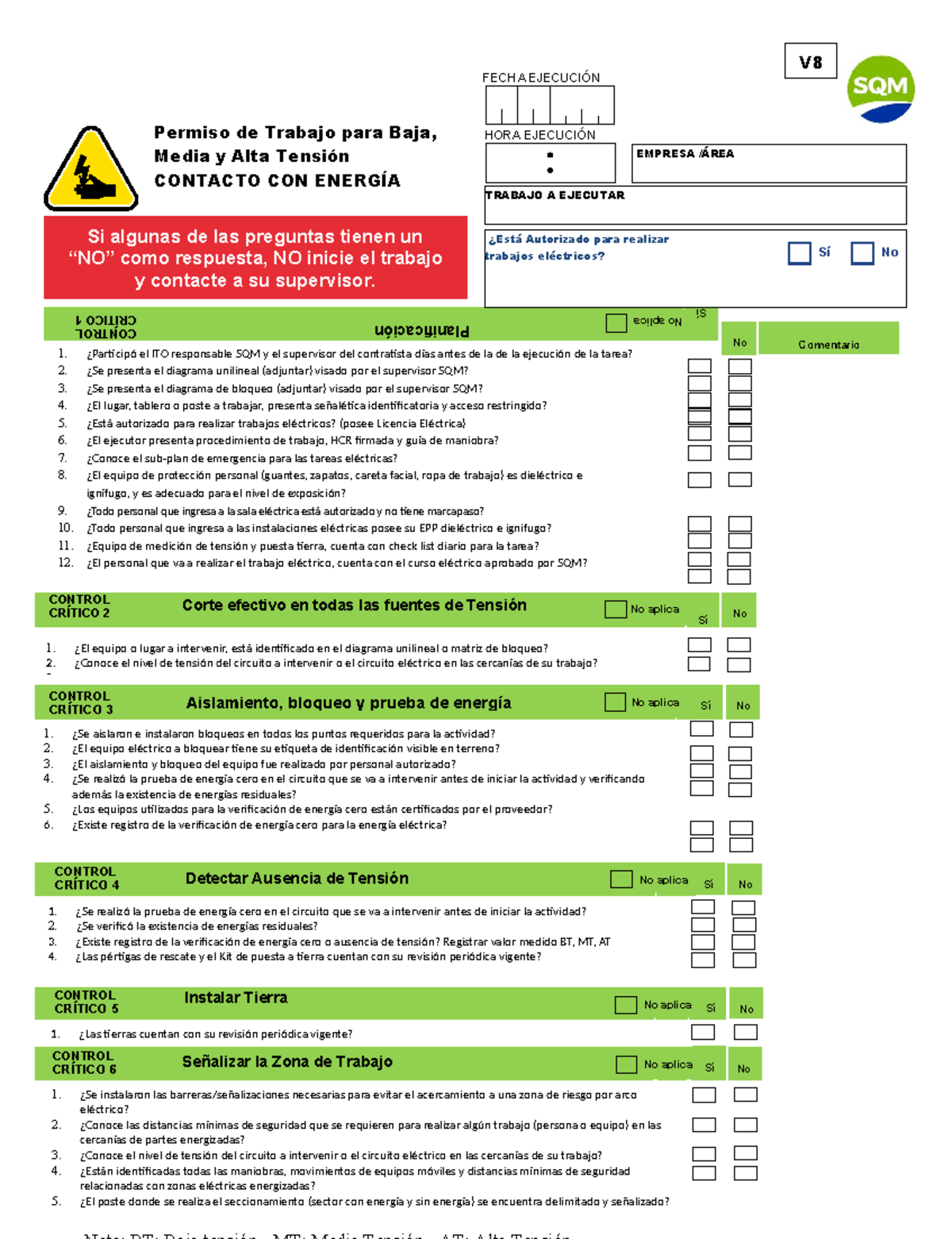 Permiso de Trabajo Eléctrico V8: Control Crítico y Ejecución - Studocu