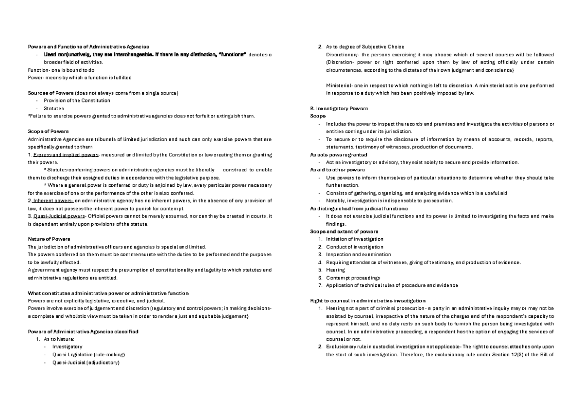 Powers and Functions of Administrative Agencies (Admin Week 4) - Studocu