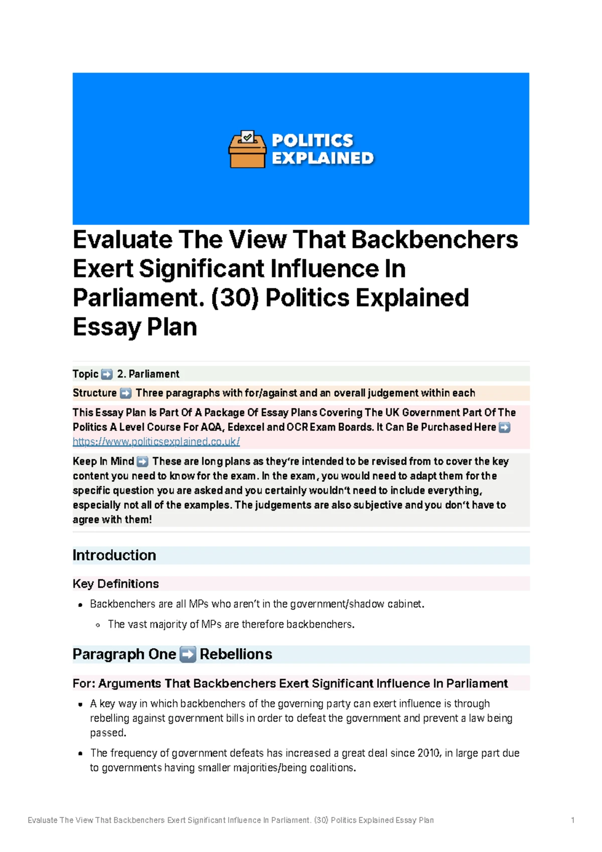 Politics A Level: Evaluating the Success of Devolution (30) Essay Plan ...