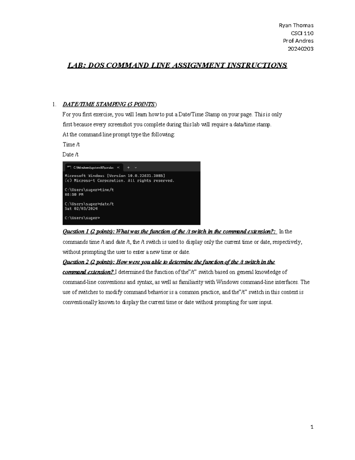 Lab: DOS Command Line Assignment Overview, CSCI 110, 20240203 - Studocu