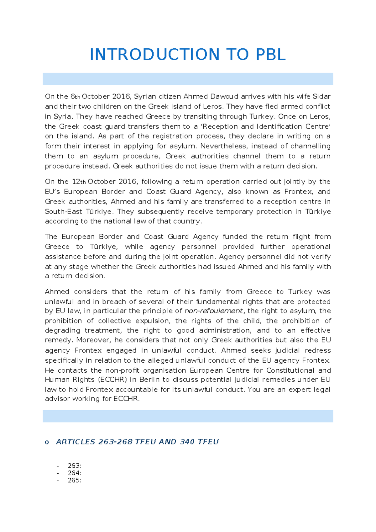PBL Case Study: Asylum Rights and EU Law (Art. 340 TFEU) - Studeersnel