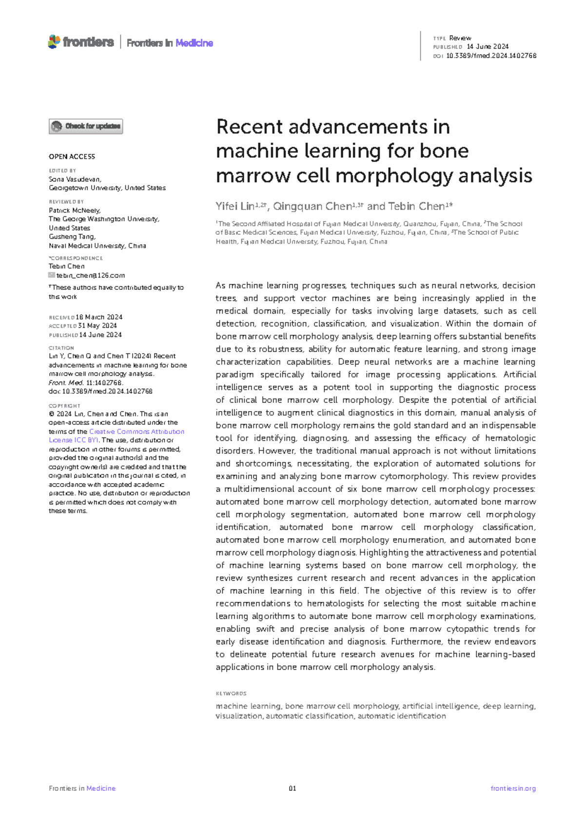 Recent Advances in ML for Bone Marrow Cell Morphology Analysis (Fmed-11 ...