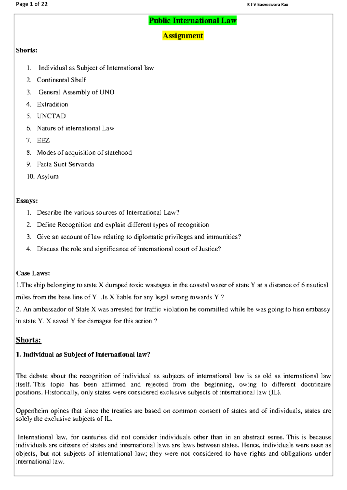 Public International Law (KJV 101) - Assignment Overview and Key Topics ...