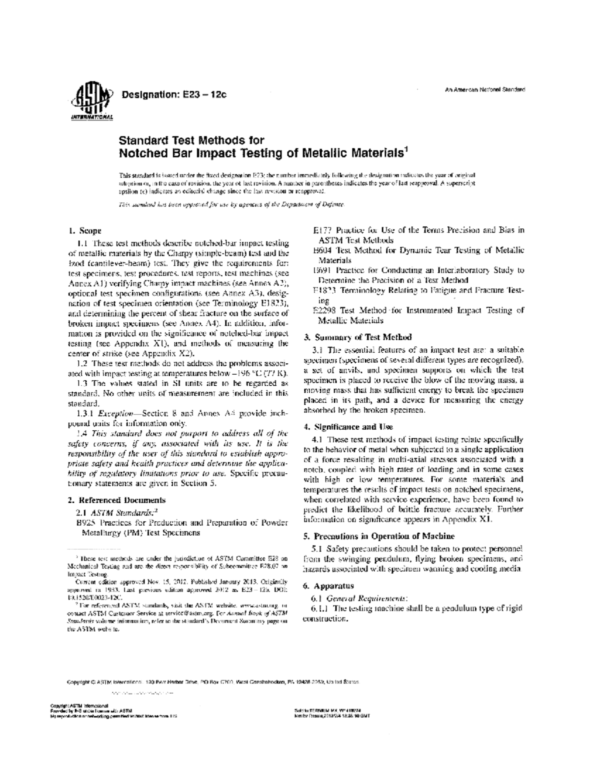 ASTM E23: International Standard Test Methods for Notched Bar Impact ...