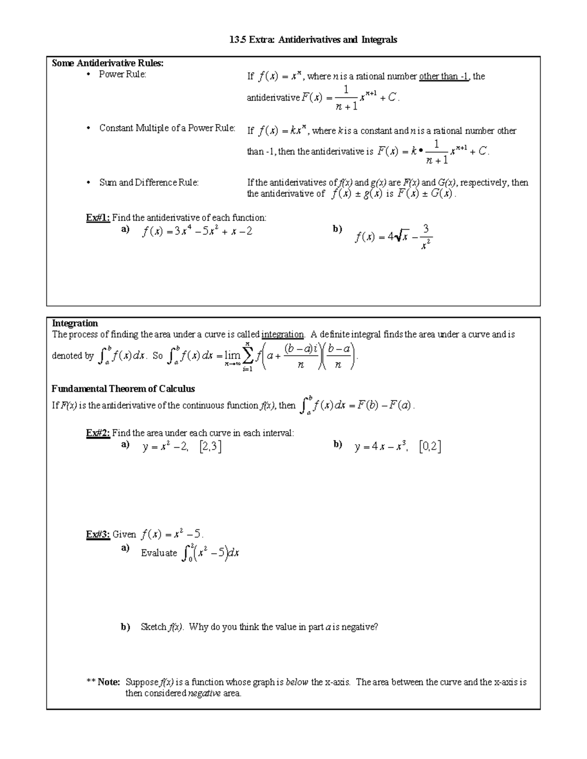 PCA 13.5 Extra Notes: Antiderivatives & Integrals Overview - Studocu
