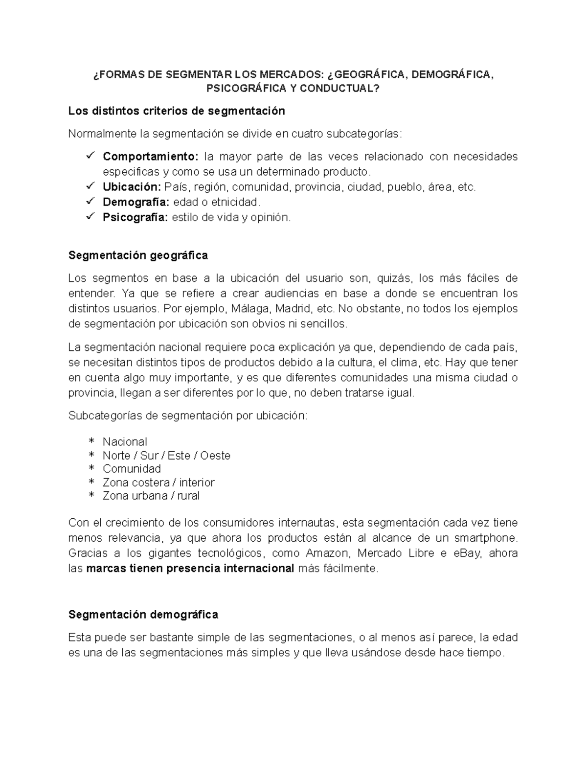 Segmentación De Mercados Geográfica Demográfica Psicográfica Y
