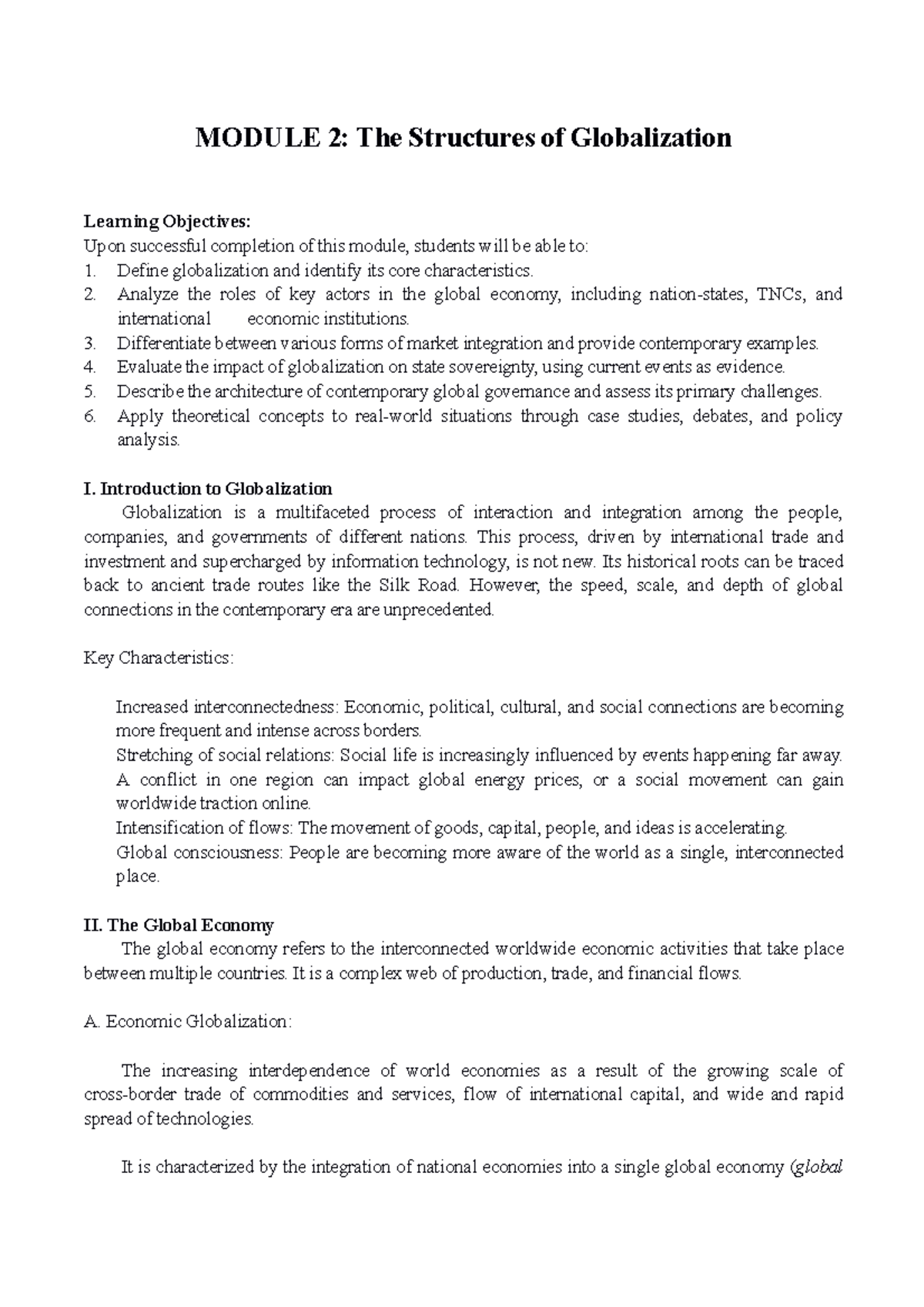 Module 2: Understanding Globalization and Its Impacts - Studocu