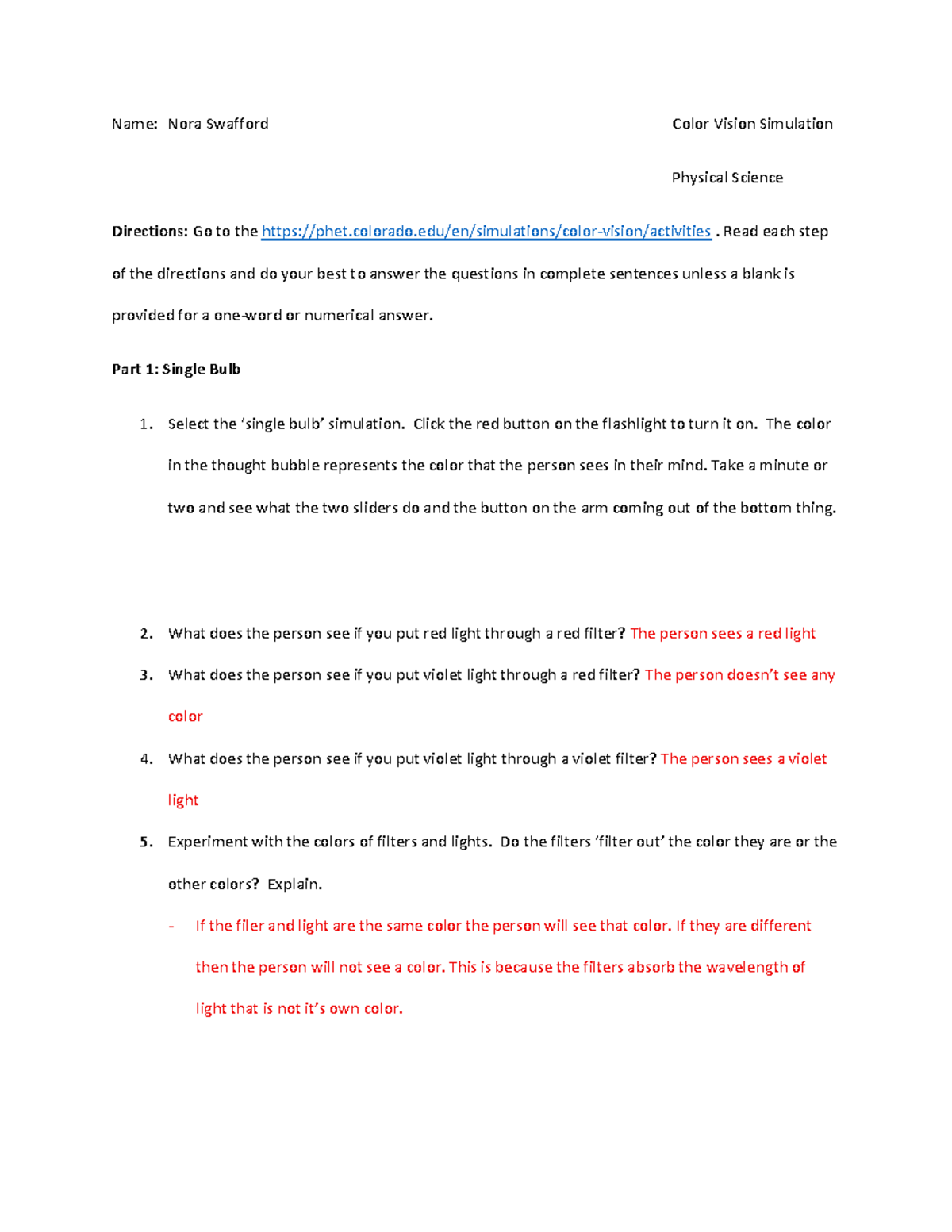 ISCI 2002 K - Color Vision Simulation PHET Lab Guide - Studocu