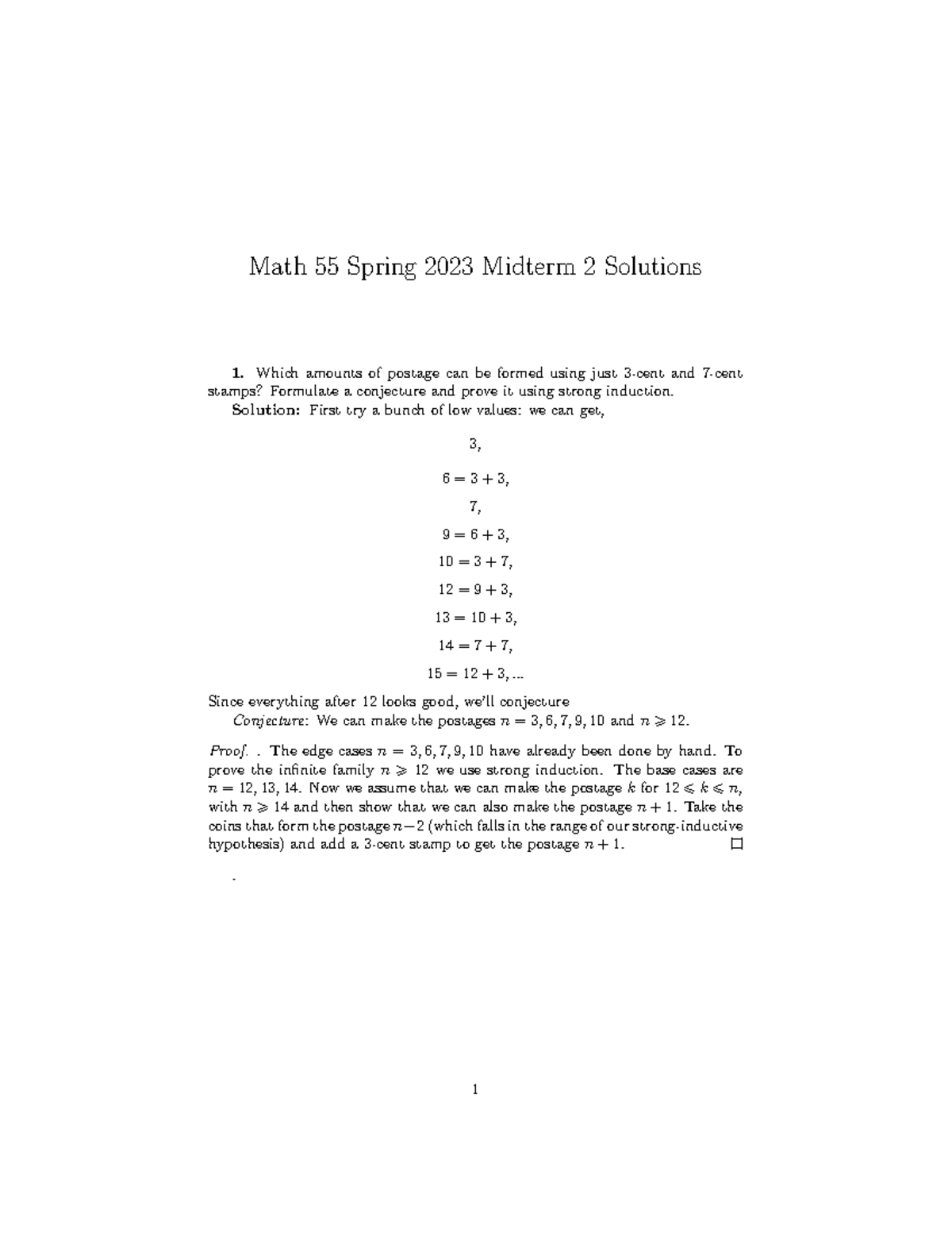 Math 55 Spring 2023 Midterm 2 Solutions and Explanations - Math 55 Spring 2023 Midterm 2 ...