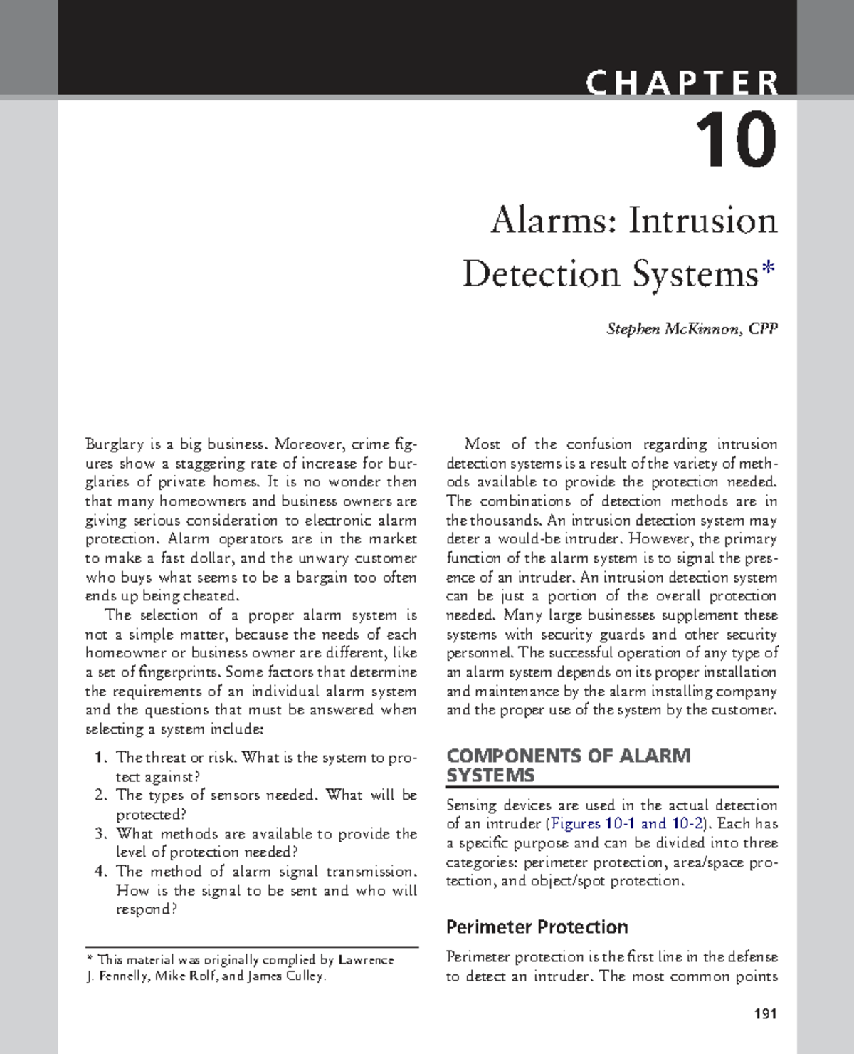 CHAPTER 10 Alarms: Intrusion Detection Systems Overview and Key ...