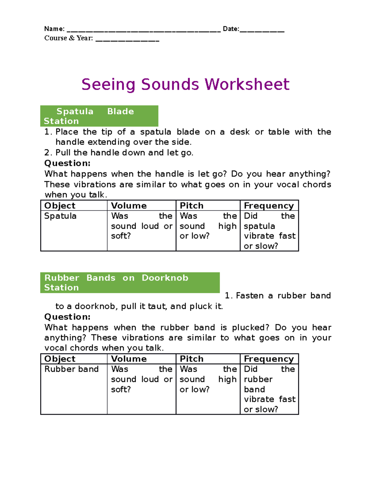 DLP Sound Worksheet explore - Name ...