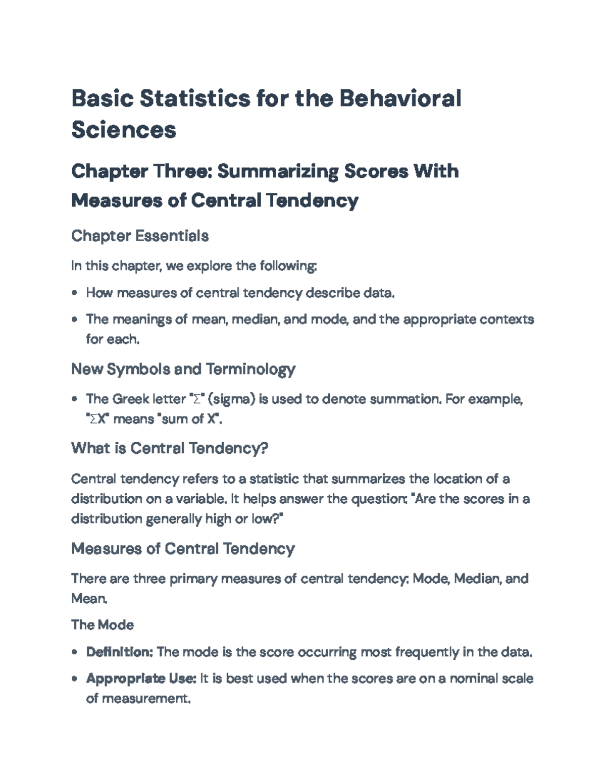 Basic Statistics for Behavioral Sciences: Central Tendency Measures ...