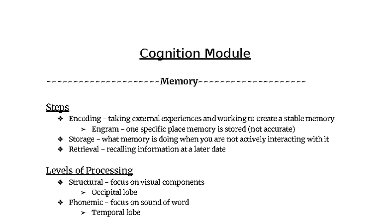 Cognition Module: Steps in Memory Encoding, Storage, and Retrieval ...