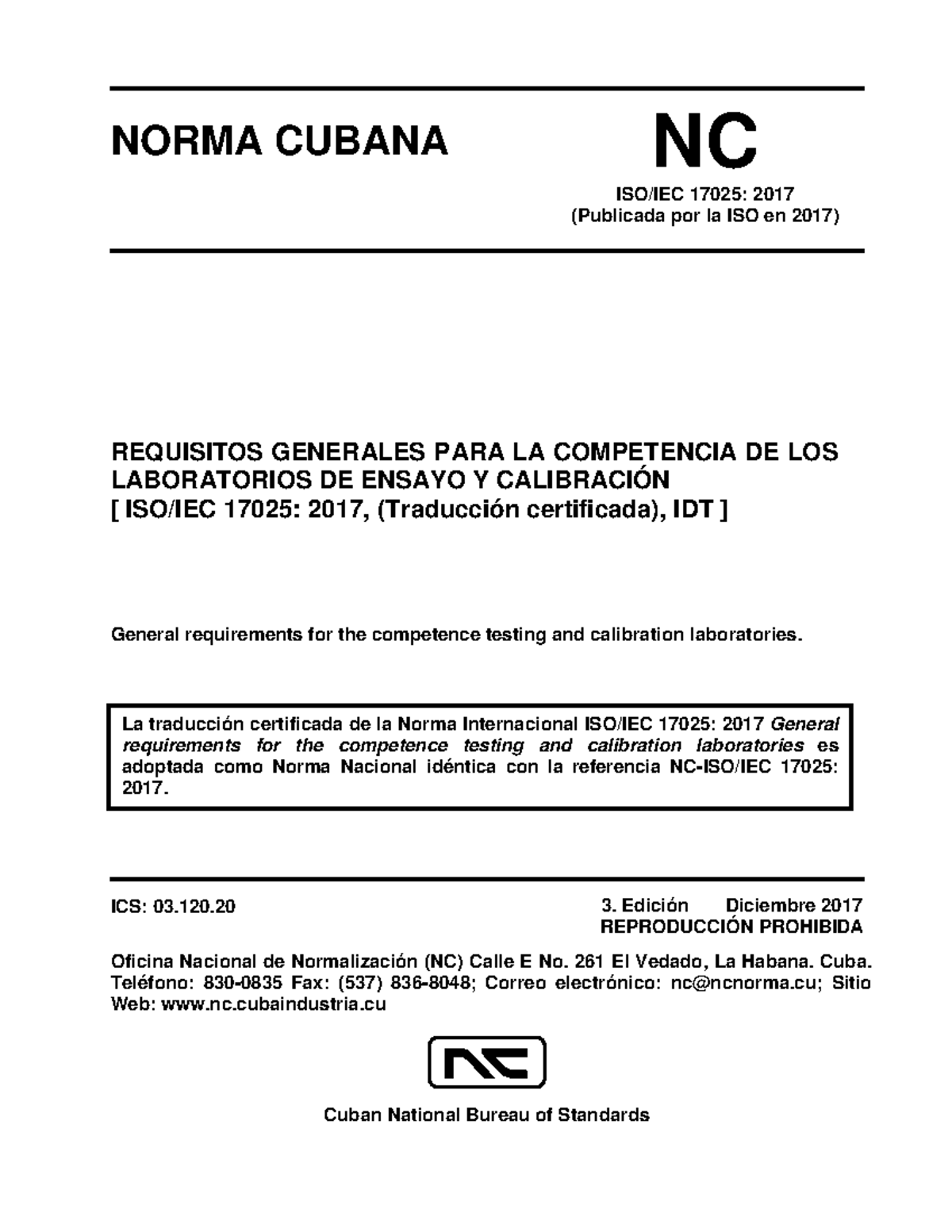 NC-ISO/IEC 17025:2017 - Requisitos para Laboratorios de Ensayo y ...