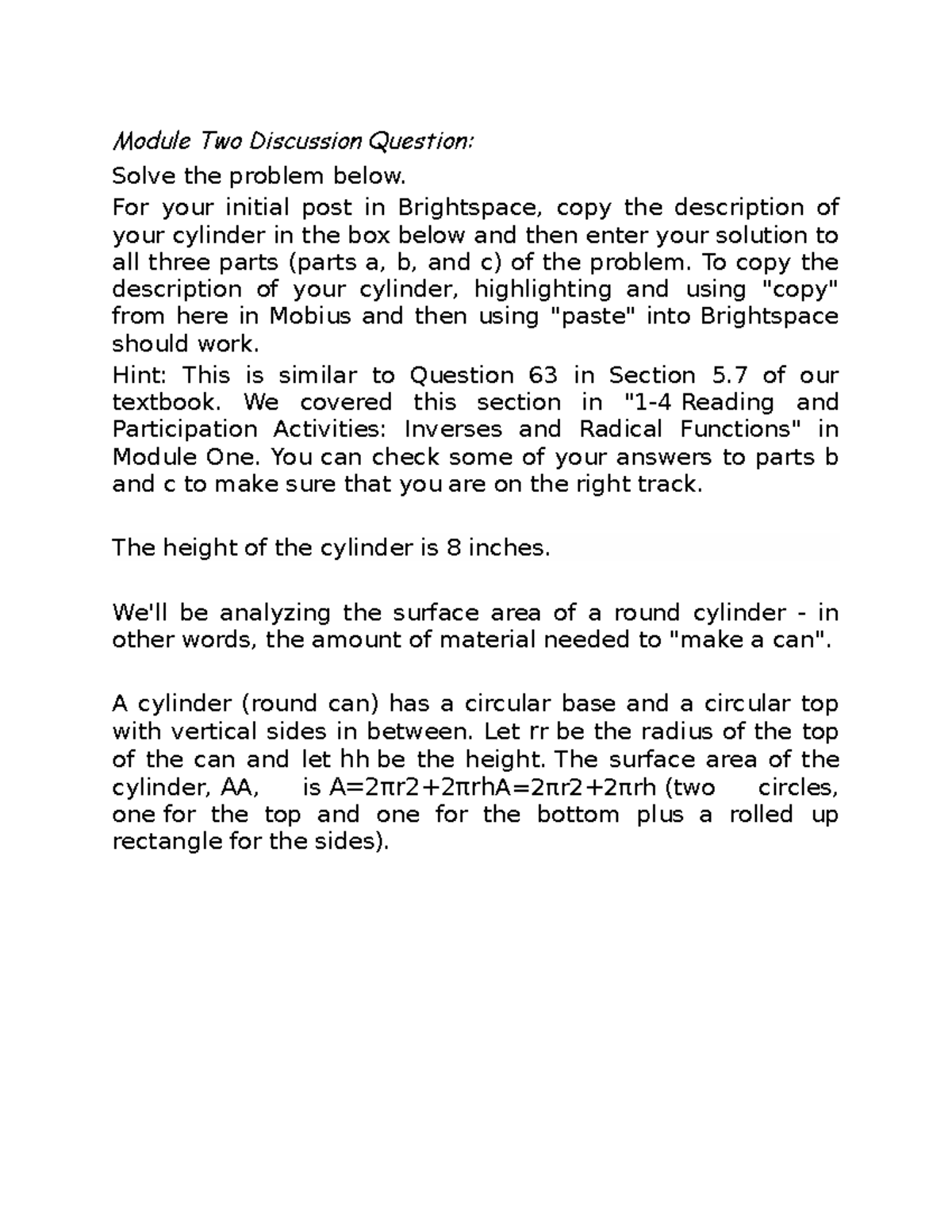 Mat 140 module 2 discussion - Module Two Discussion Question: Solve the ...