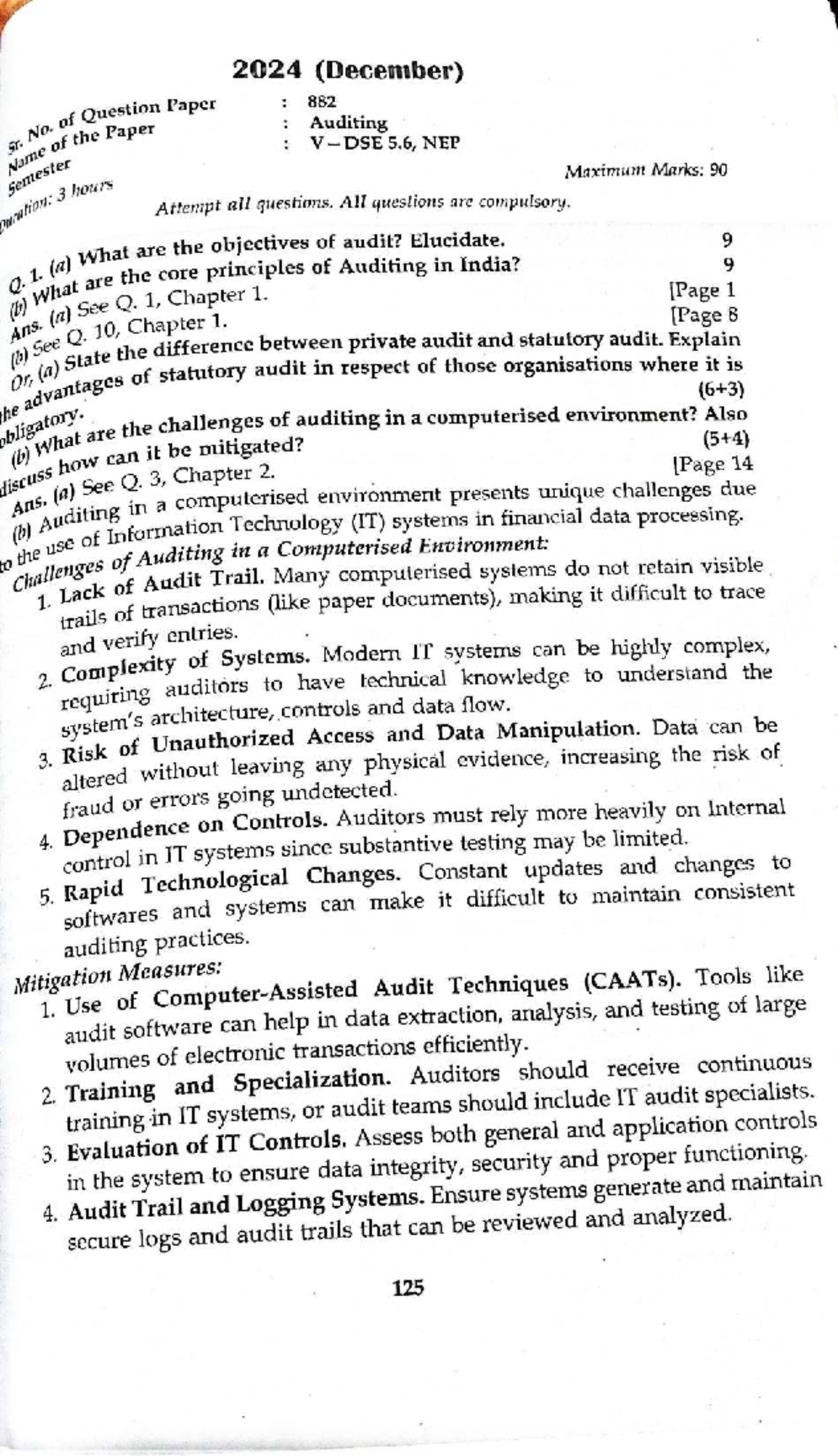 Auditing 2024: Question Paper No. 882 - Key Concepts & Challenges - Studocu
