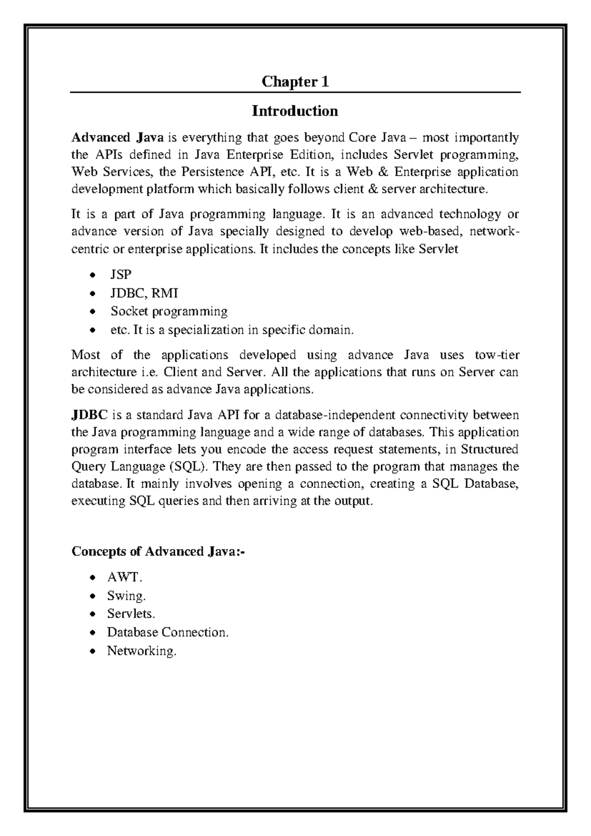 AJP microproject - Report for practicals - Chapter 1 Introduction Advanced Java is everything ...